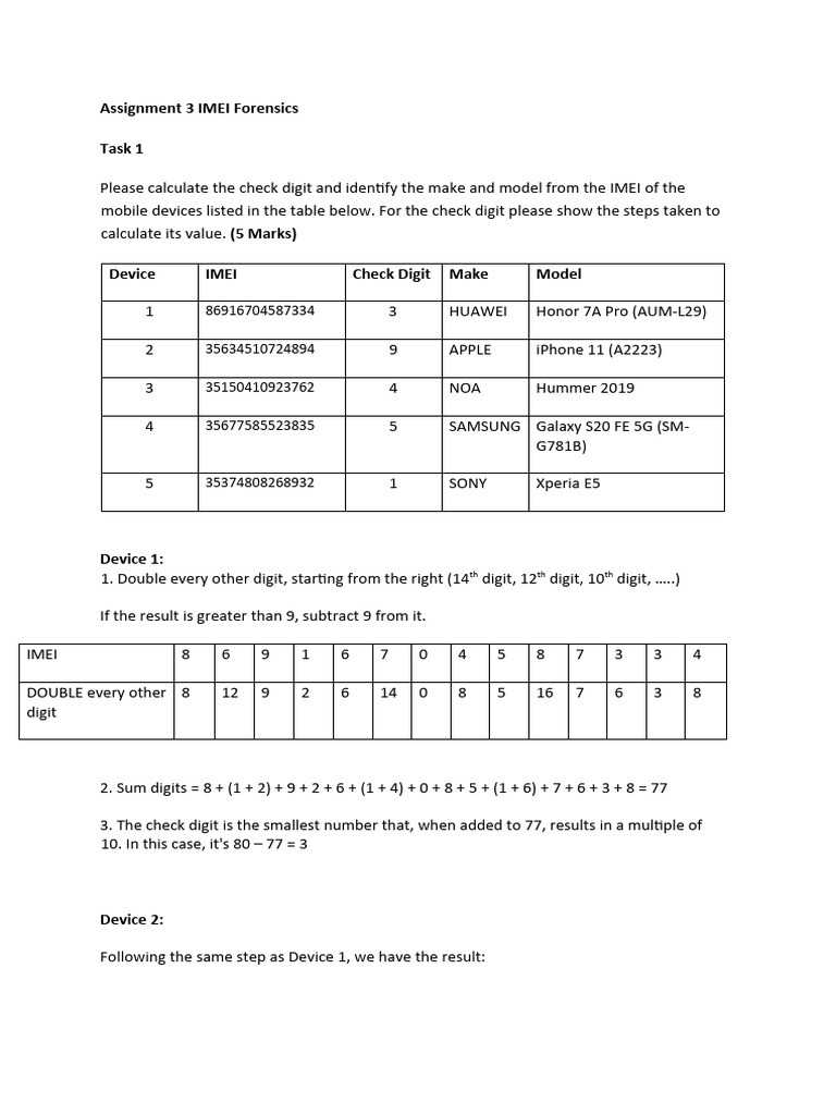 IMEI Forensics: Check Digit & Device Info | PDF | Smart Devices | Computing