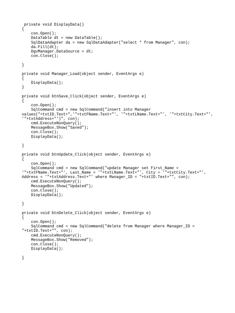 Private Void DisplayData | PDF