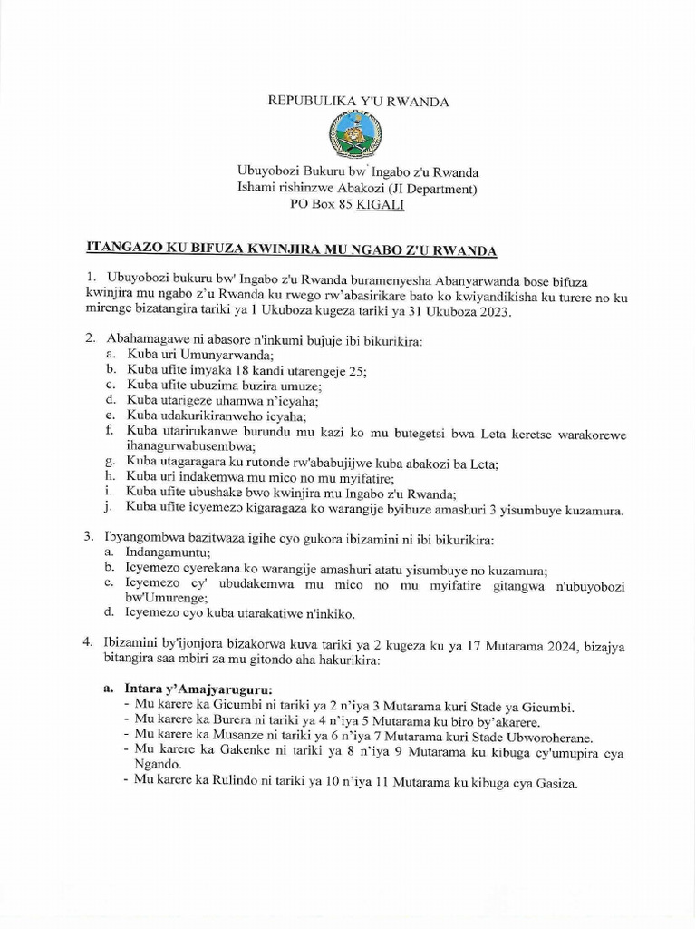 Dec 23 Itangazo Ku Bifuza Kwinjira Mu Ngabo Z Urwanda | PDF