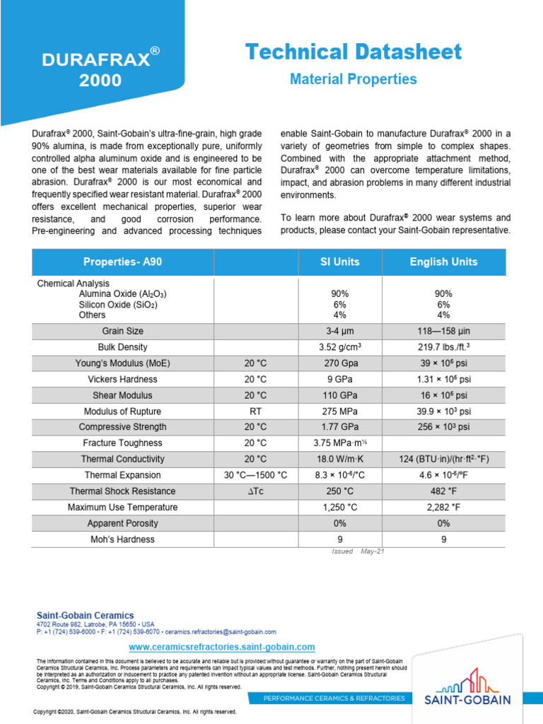 Saint-Gobain Wear-Resistance-Durafrax-2000-Material-Properties ...