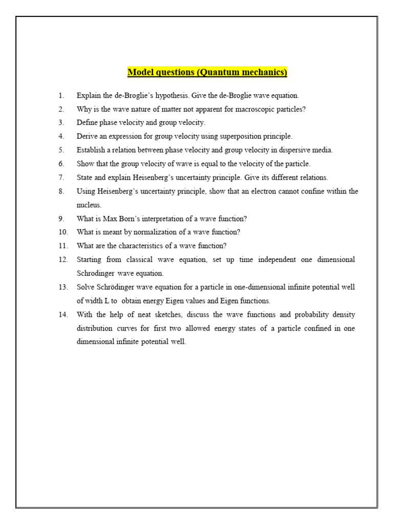 Quantum Mechanics Study Guide | PDF