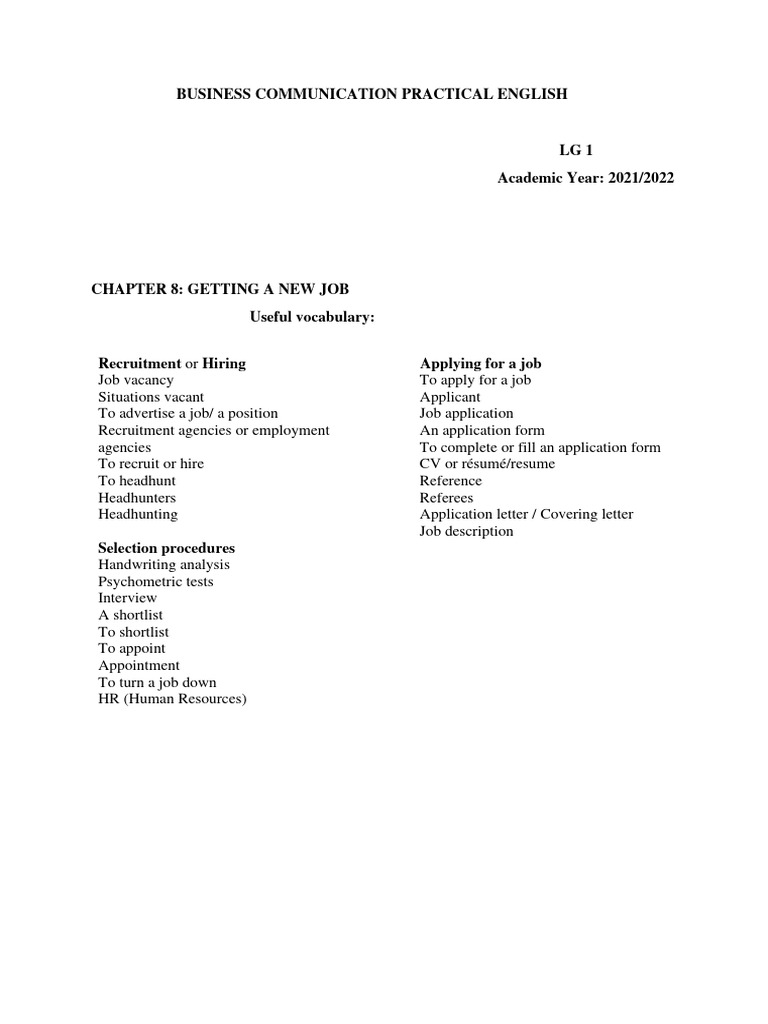 Chapter 8 Getting A New Job - Business Com. 2 | Download Free PDF ...