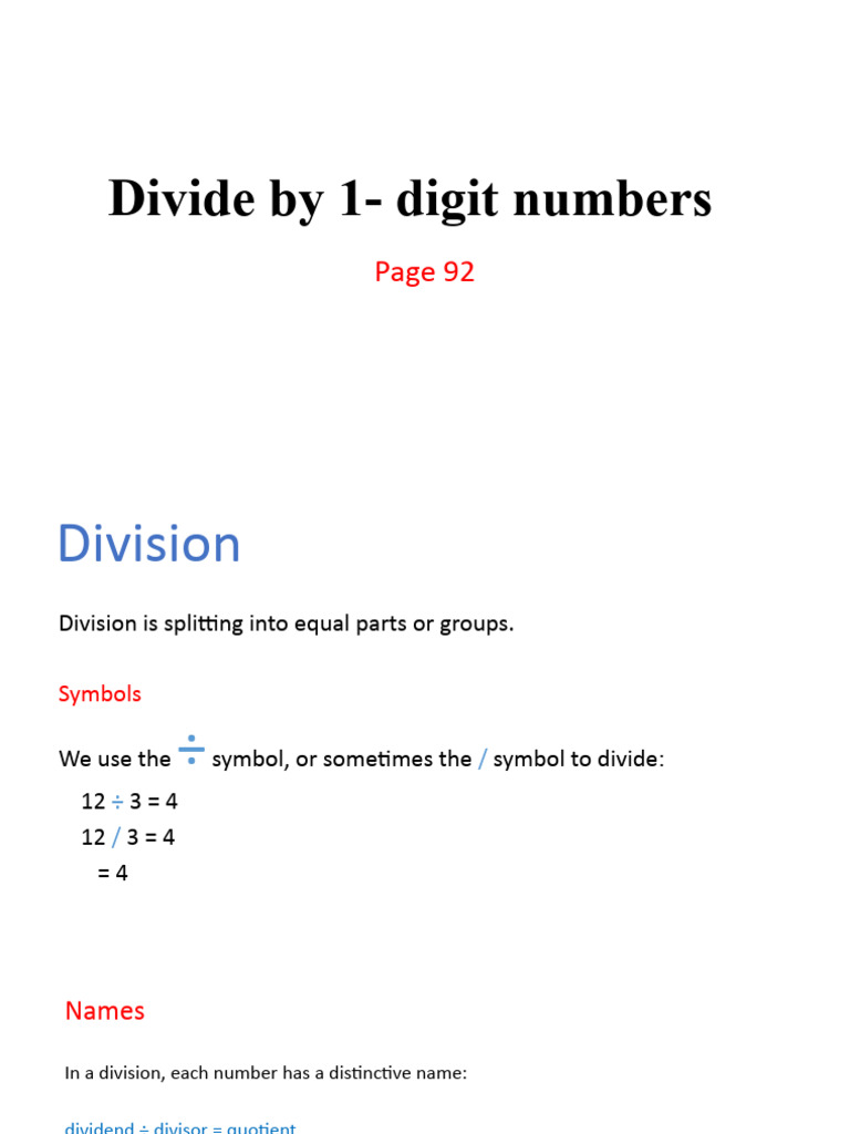 Divide by 1 - Digit Numbers | PDF