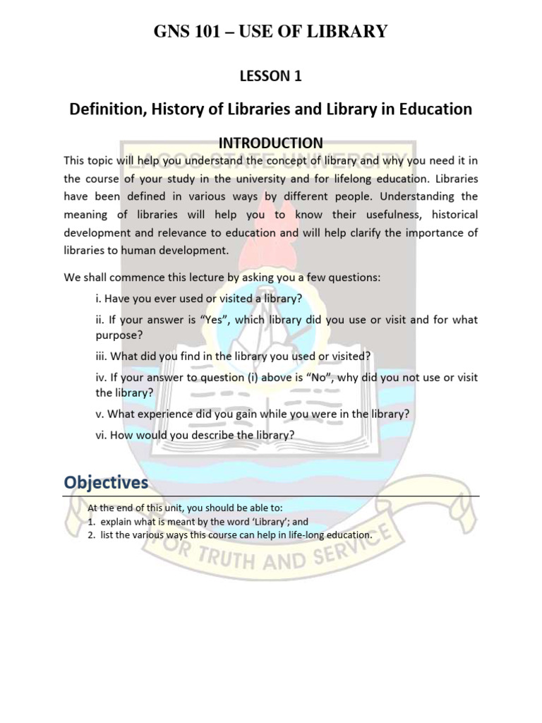 GNS 101 Week 1 | PDF | Libraries | Papyrus