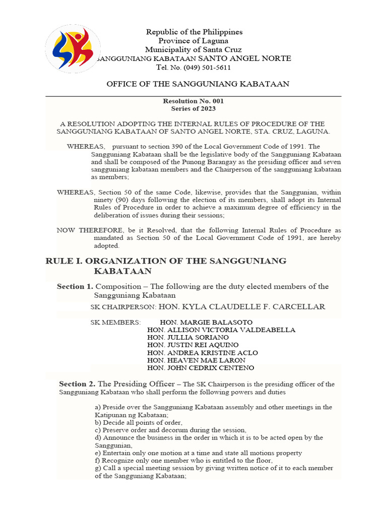 Internal Rules of Procedure for SK Santa Angel Norte | PDF | Quorum ...