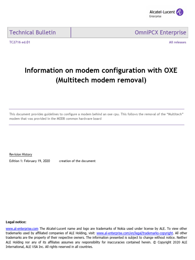 TC2716en-Ed01 Information On Modem Configuration With OXE Multitech Modem Removal | Download ...