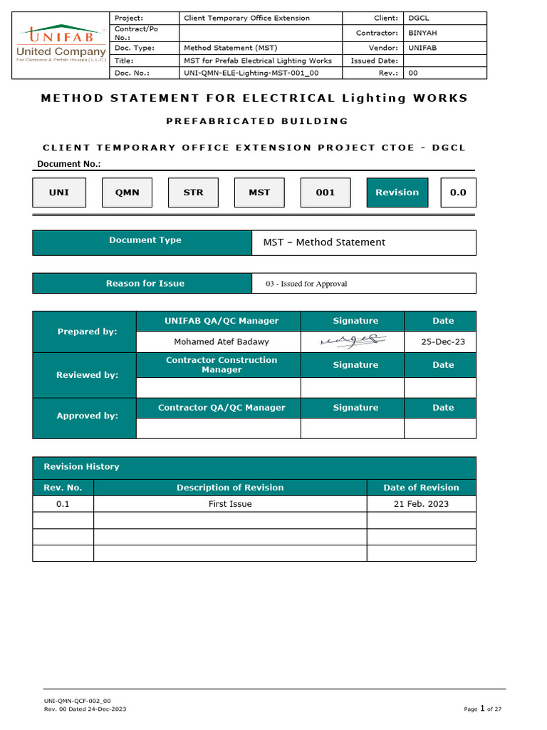 UNI QMN ELE Lighting MST 0001 - 01 | PDF