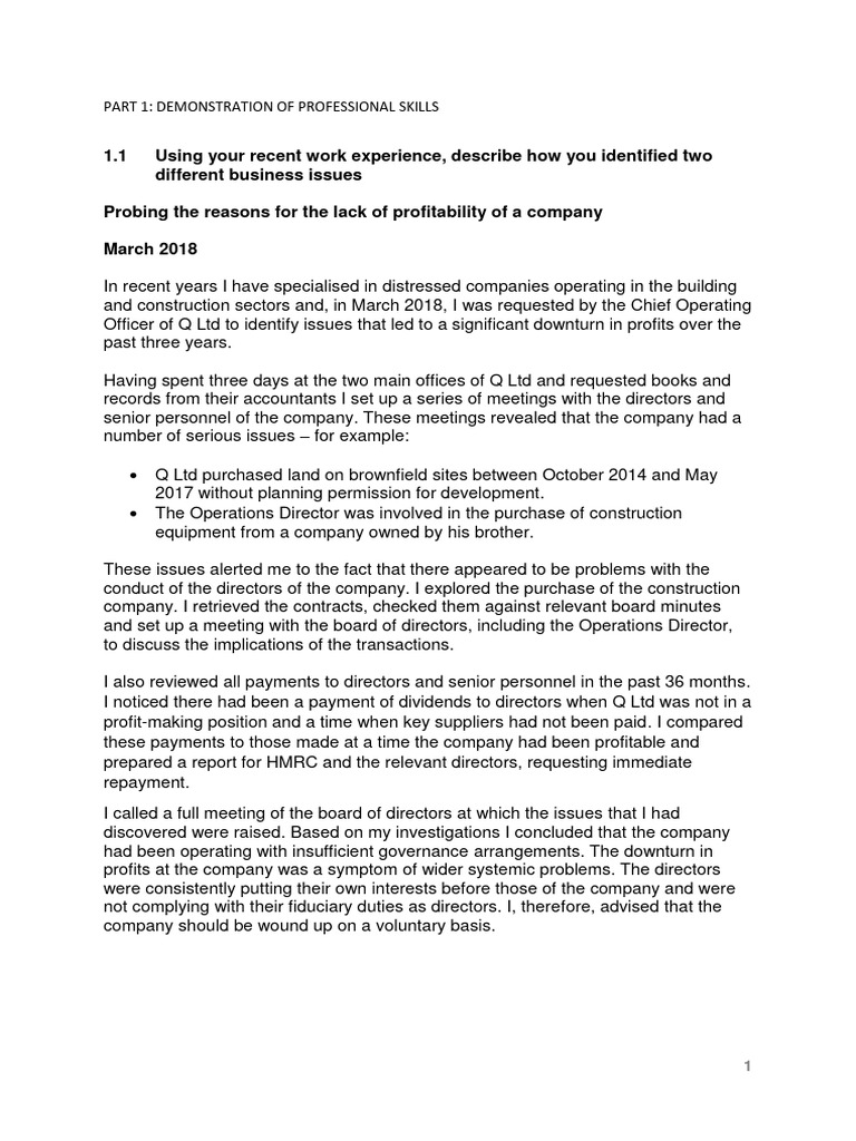 Examination of Experience - Sample Script-5 - Insolvency | PDF ...