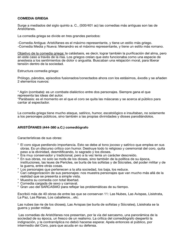 Comedia Griega: Aristófanes y Menandro | PDF | Aristófanes