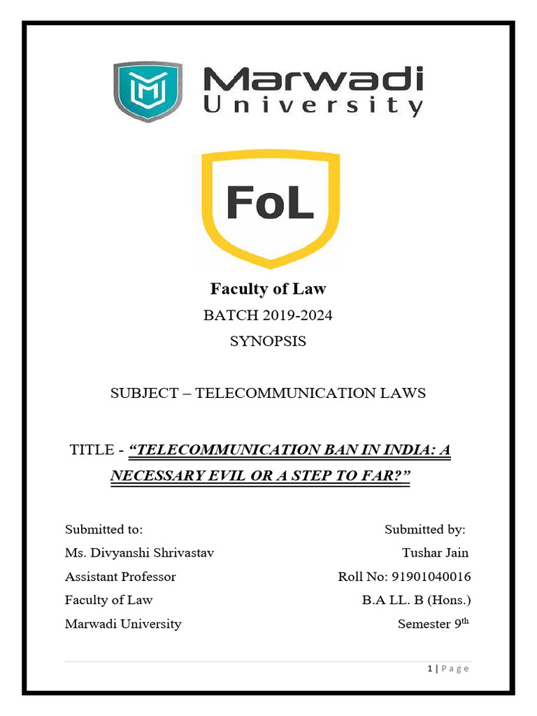 Telecommunication Law Synopsis - Tushar Jain | PDF | Freedom Of Speech ...