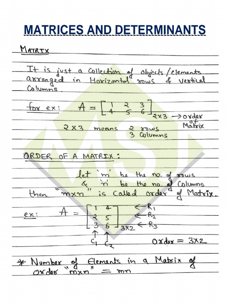 Matrices and Determinants Notes | PDF
