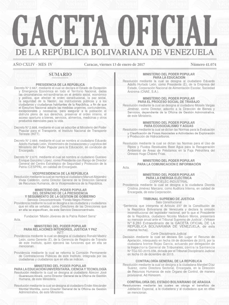 Estado de Excepcion Gaceta 41.074 | PDF | Nicolás Maduro | Gobierno