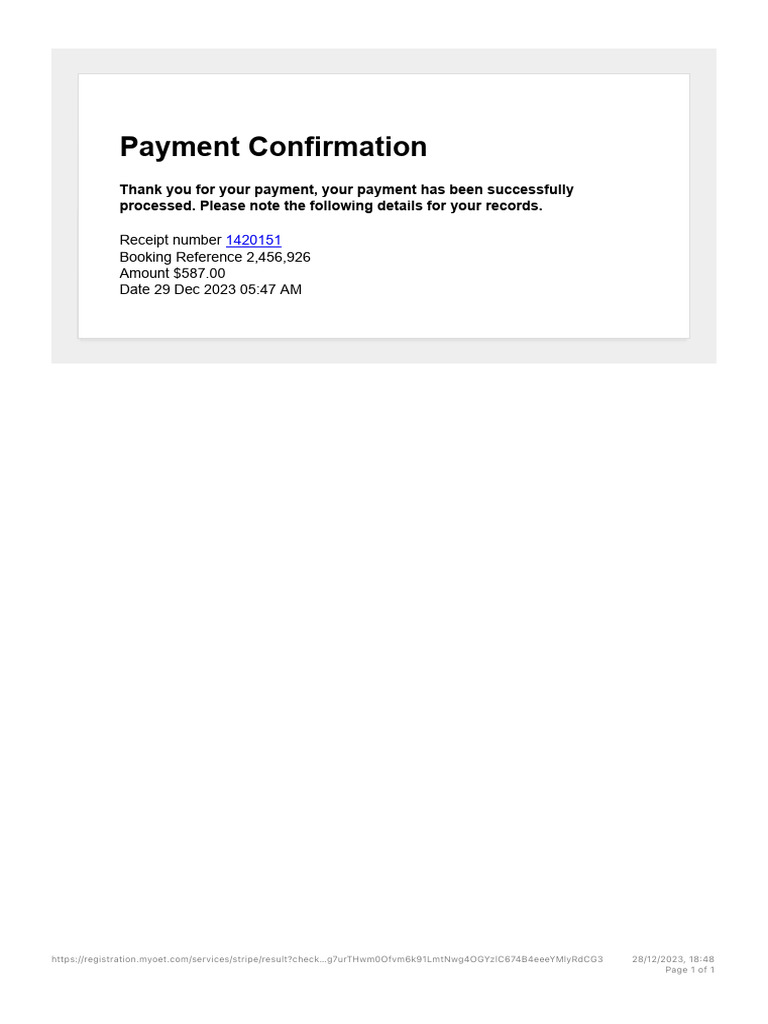 Payment Confirmation Receipt Details | PDF