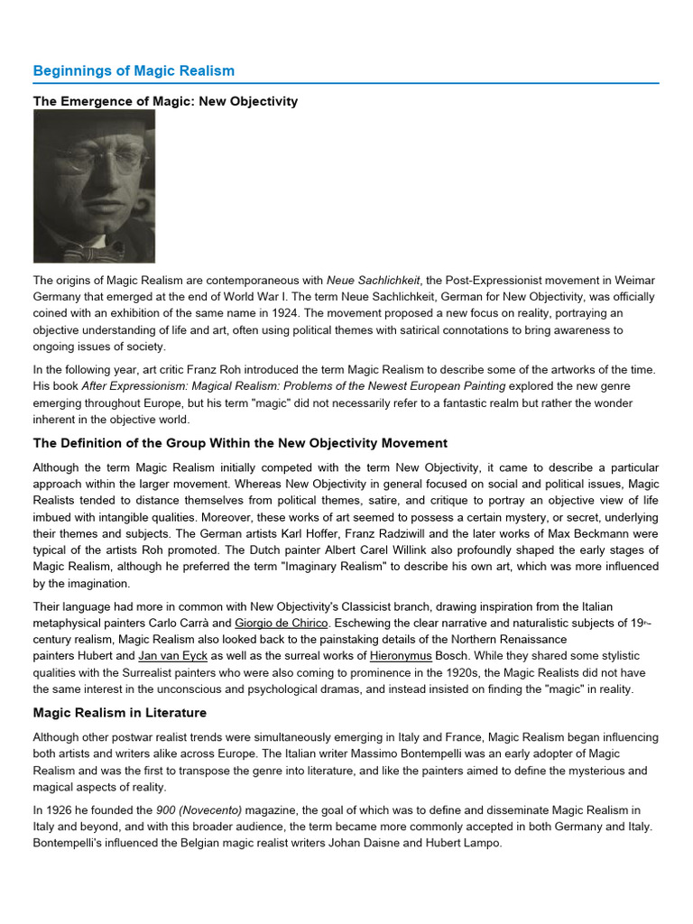 Beginnings and Concepts of Magic Realism | PDF | Realism (Arts) | Art ...