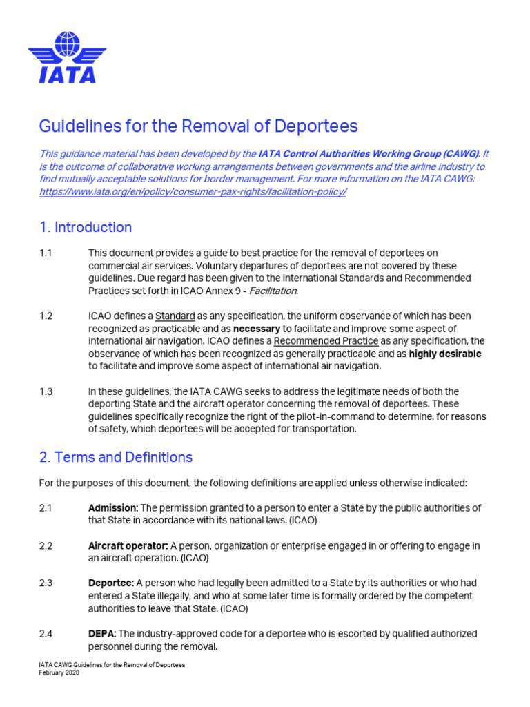 Iata Cawg Guidelines For The Removal of Deportees - Final - Feb 2020 ...