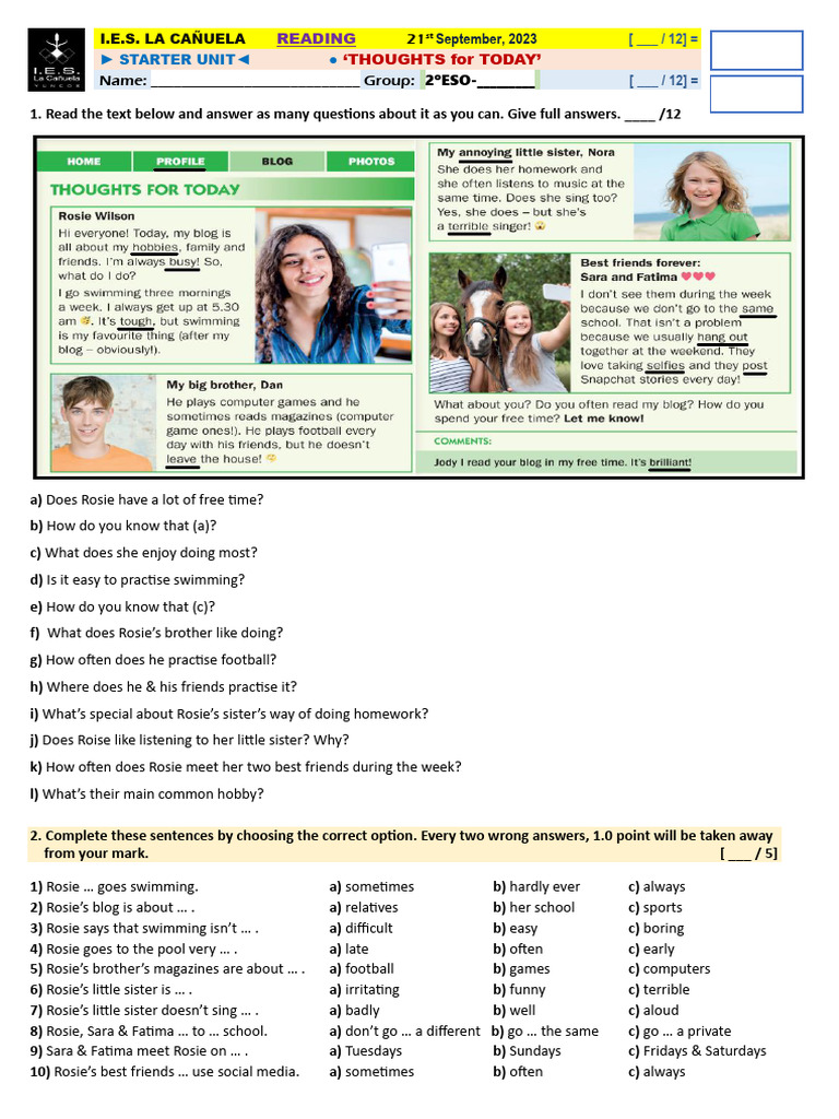 Reading Comprehension - Ce1.1-Ce1.2 - 21-09-2023 | PDF