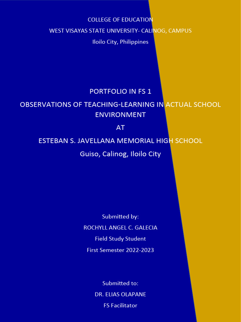Field Study 1 Portfolio Overview | PDF | Learning | Classroom