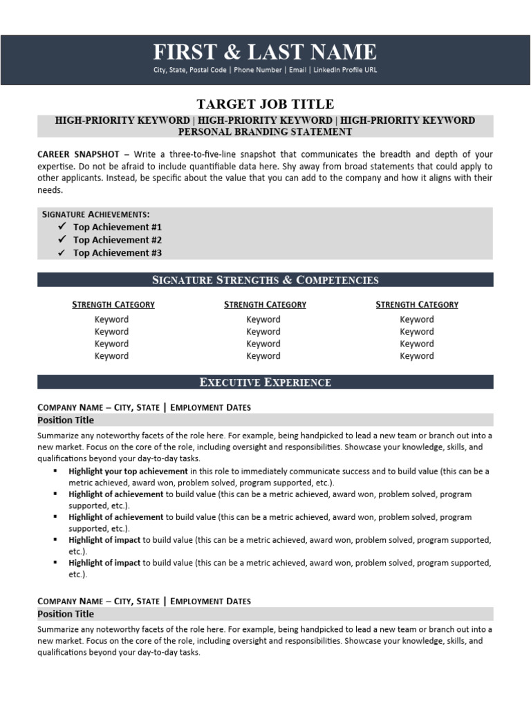 Executive Resume Template Guide | PDF | Business