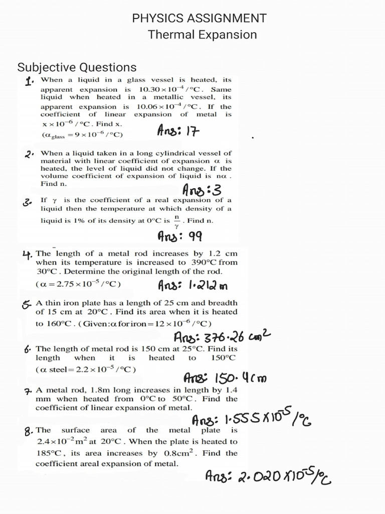 Physics Assignment Thermal Expansion | PDF