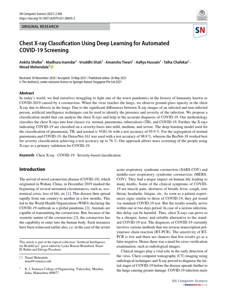Chest X Ray Classification Using Deep Learning For Automated COVID 19 ...