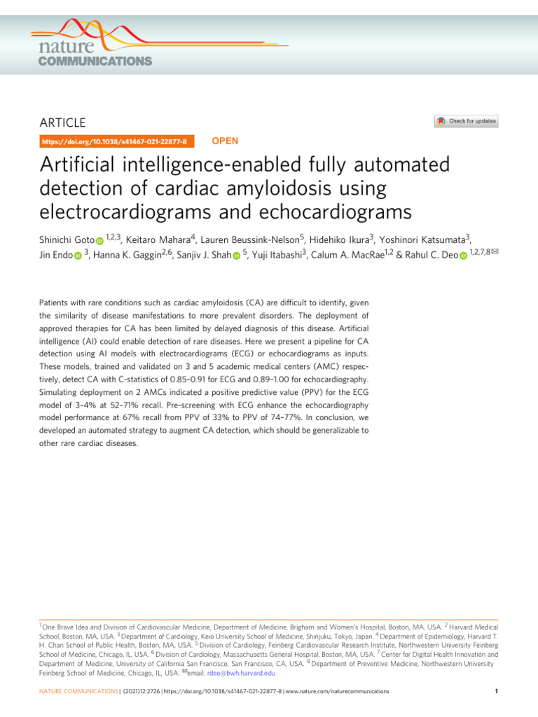 Arti Ficial Intelligence-Enabled Fully Automated Detection of Cardiac Amyloidosis Using ...