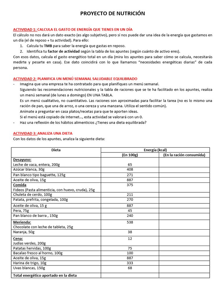 Proyecto de Nutrición-Alumnos | PDF | Dieta | Alimentos