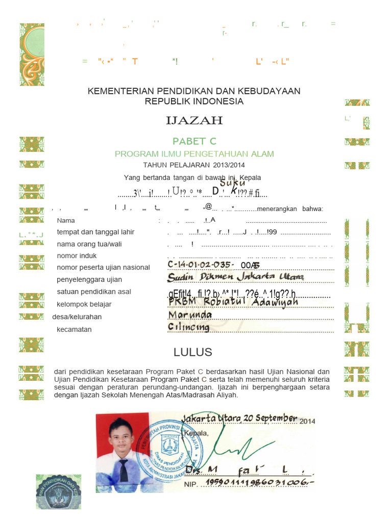 Contoh Ijazah Paket C | PDF