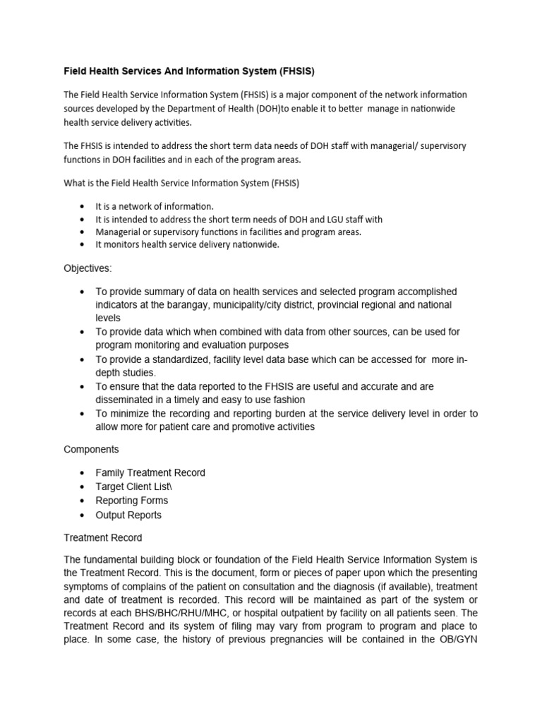 Field Health Services and Information System 1 | PDF | Health Care ...