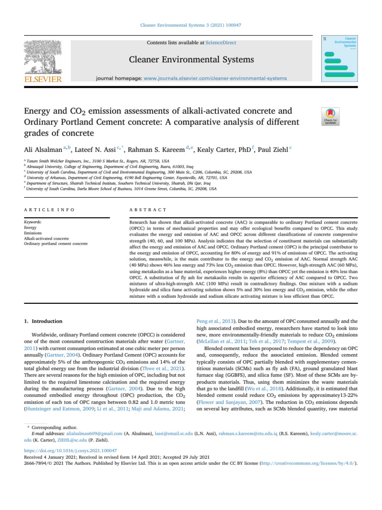 Cleaner Environmental Systems 3 (2021) 100047 | PDF | Concrete | Cement