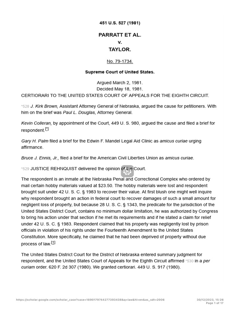 Parratt v. Taylor, 451 US 527 - Supreme Court 1981 - Google Scholar | PDF