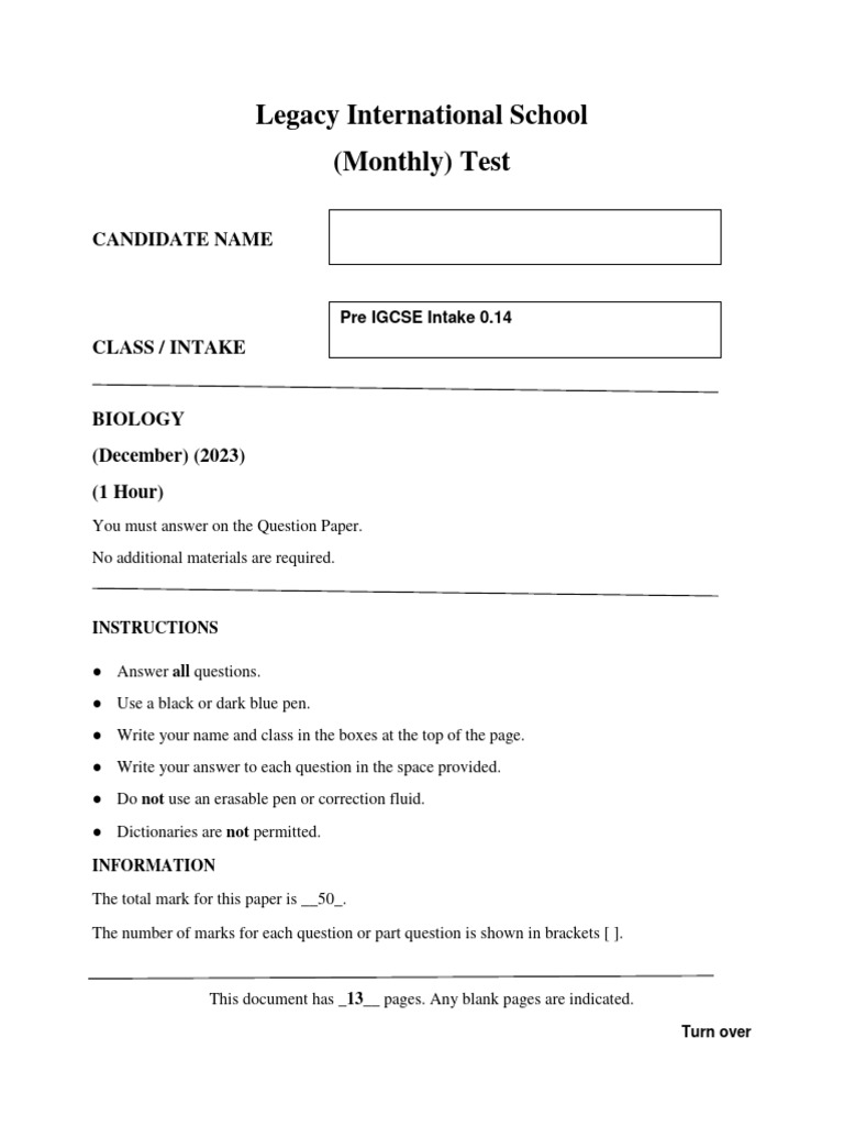 December 2023 Biology Test Format | PDF | Dna | Natural Selection