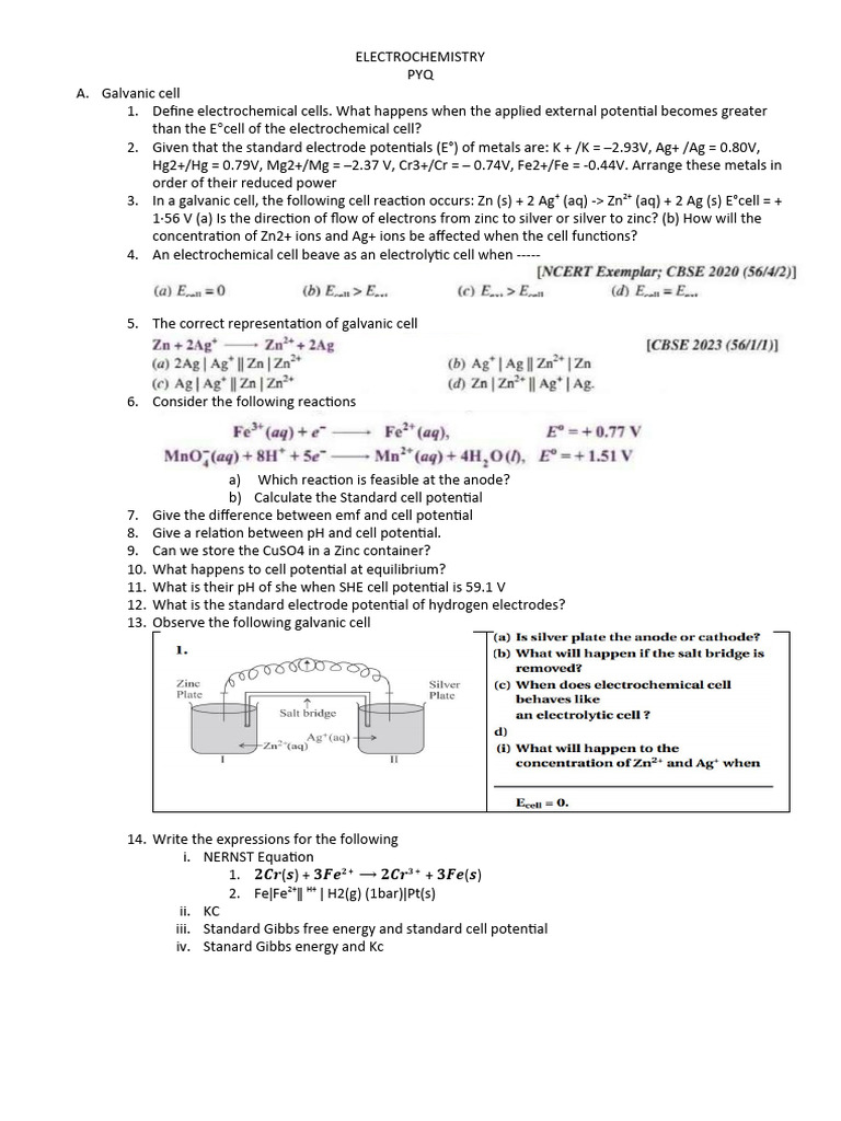 Electrochemistry Pyq | PDF | Electrochemistry | Materials