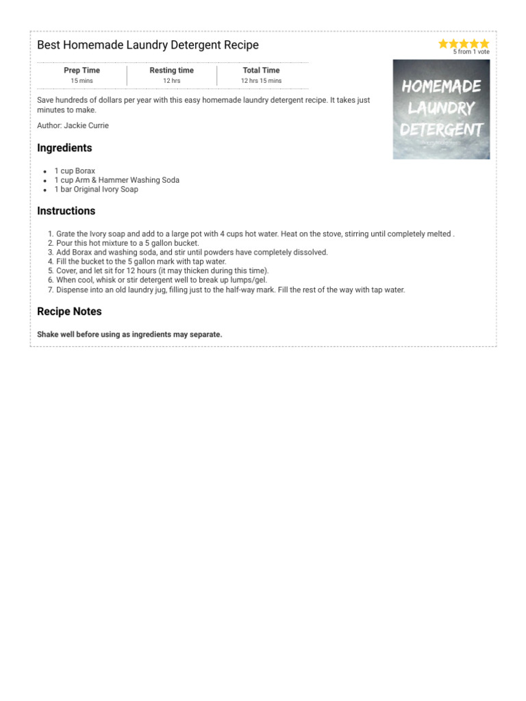 Homemade Laundry Detergent Recipe | PDF | Cooking, Food & Wine