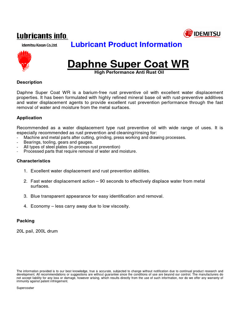Daphne Super Coat WR | PDF | Rust | Lubricant Daphne Super Coat WR | PDF | Rust | Lubricant