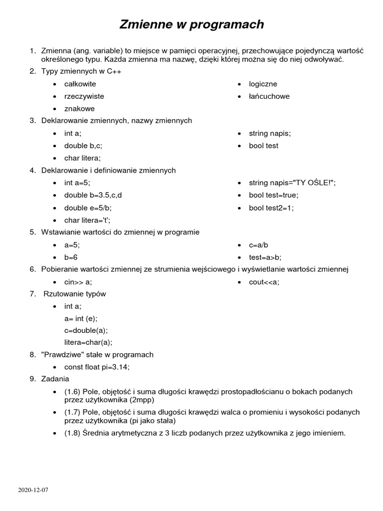 C03M Zmienne W Programach | PDF