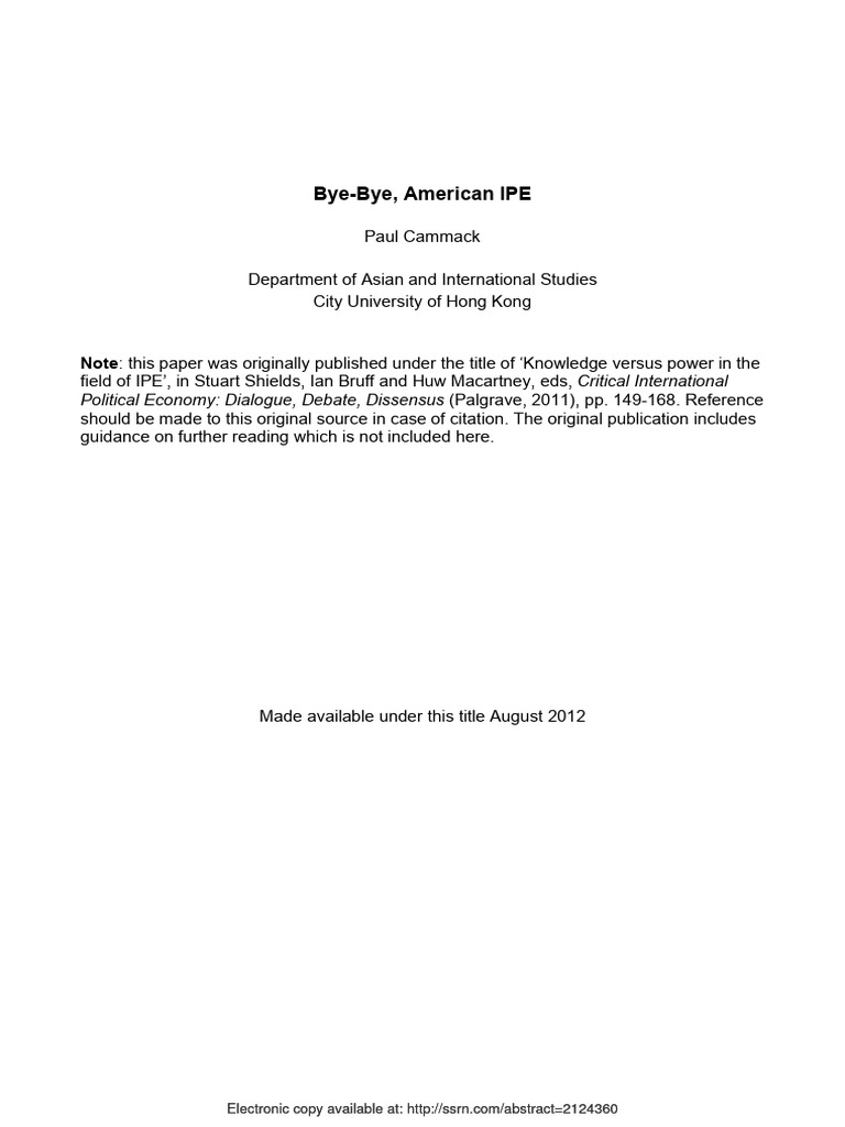 Bye-Bye, American IPE | PDF