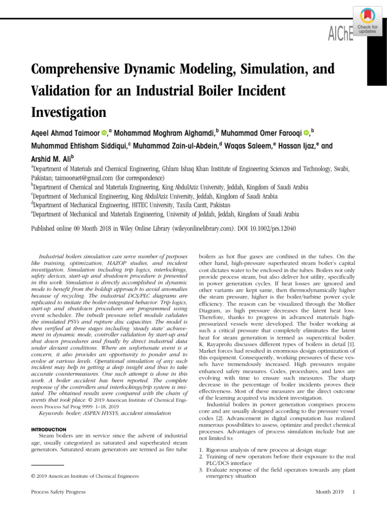 Comprehensive Dynamic Modeling, Simulation For Industrial Boiler - Aiche | PDF | Boiler | Fluid ...