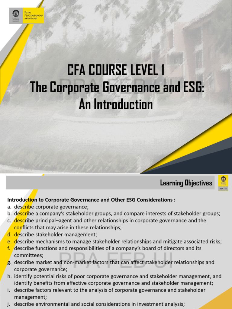 Corporate Governance and ESG - An Introduction (Peserta) | PDF