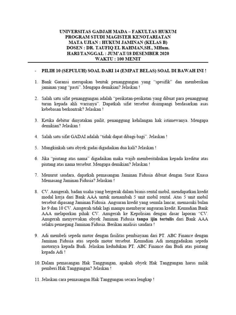 Soal Hukum Jaminan | PDF | Hukum