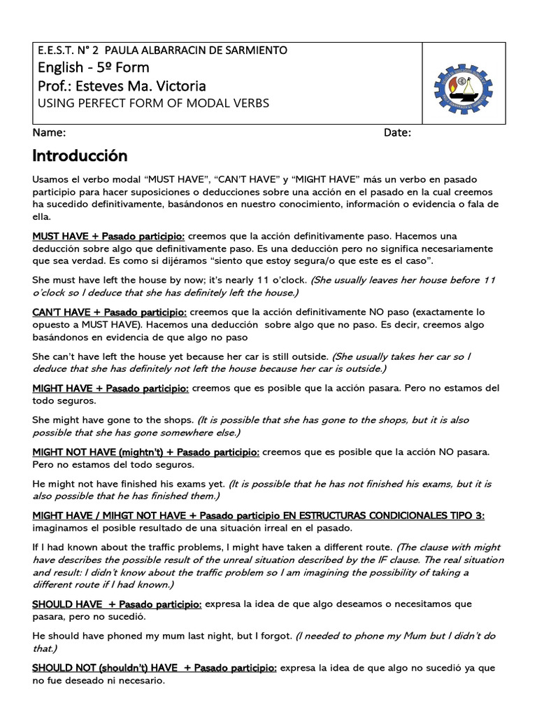 Modal Perfect Theory and Activities | PDF