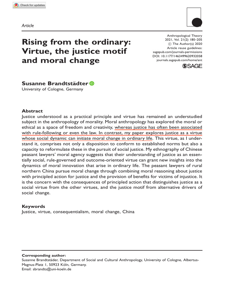 Rising From The Ordinary Virtue, The Justice Motif and Moral Change ...