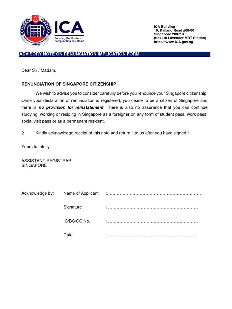 Advisory Note On Renunciation Implication Form | PDF
