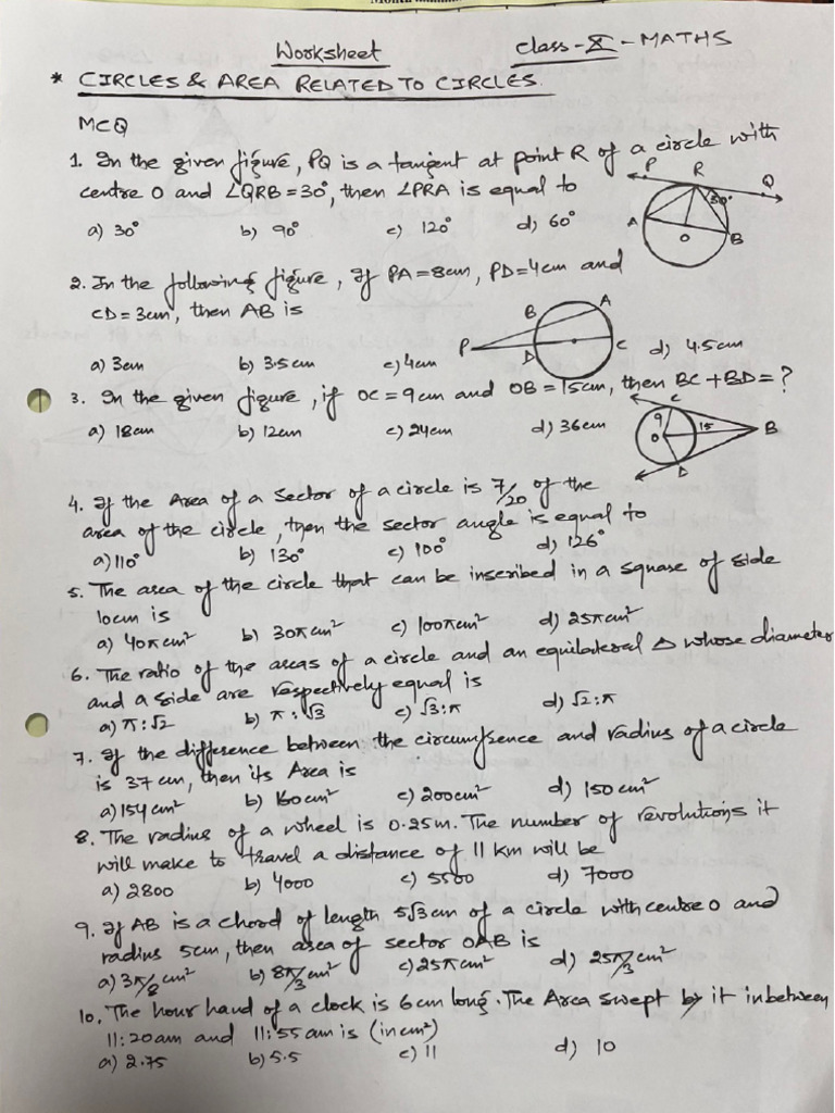 Worksheet - Circles & Area Related To Circles | PDF
