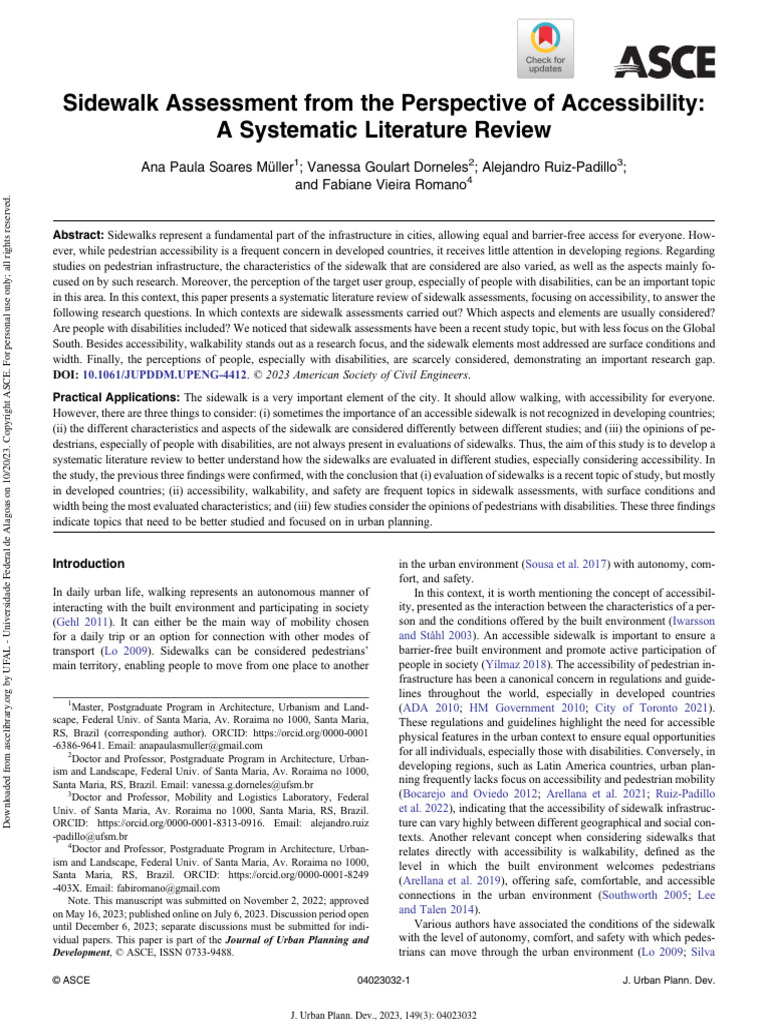 Soares Müller Et Al 2023 Sidewalk Assessment From The Perspective of Accessibility A Systematic ...