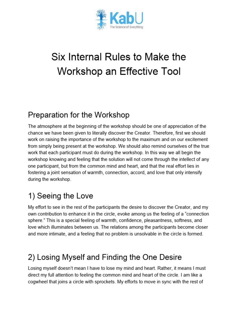 Internal Rules of The Workshop | PDF | Feeling | Psychological Concepts