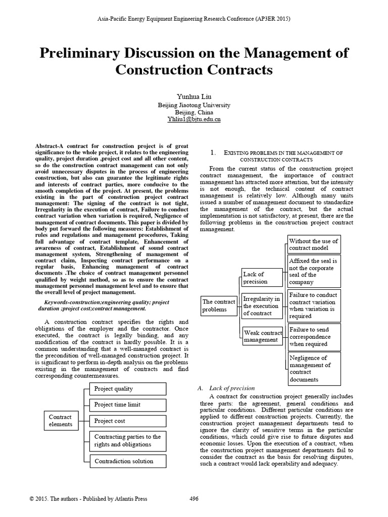 Preliminary Discussion On The Management of Construction Contracts | PDF