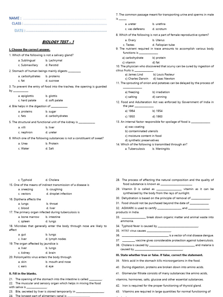 9th STD Biology OM Que (Unit - 20, 21, 22) | PDF | Vitamin | Digestion