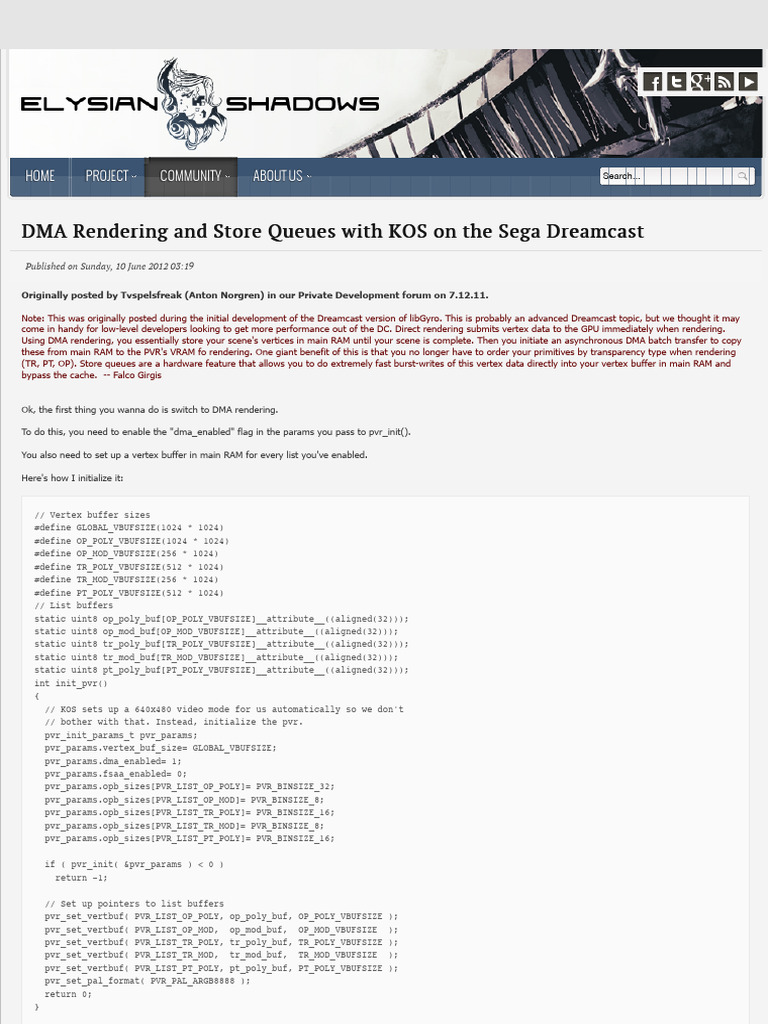 DMA Rendering and Store Queues With KOS On The Sega Dreamcast | PDF | Shader | Computer Architecture