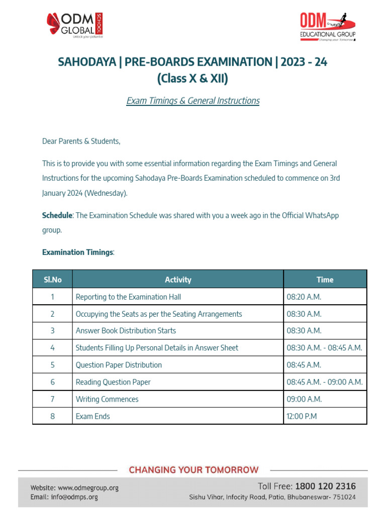 OGS - Sahodaya Pre-Boards - Exam Instructions | PDF