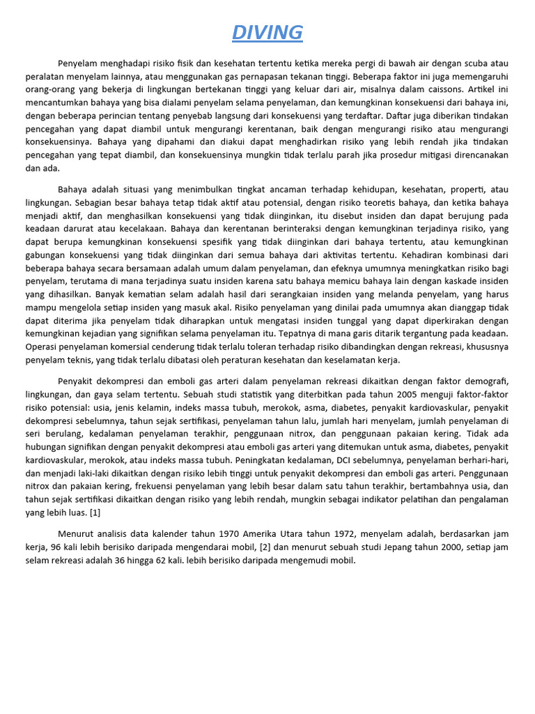 Bahan Manual Book & JHA Diving | PDF